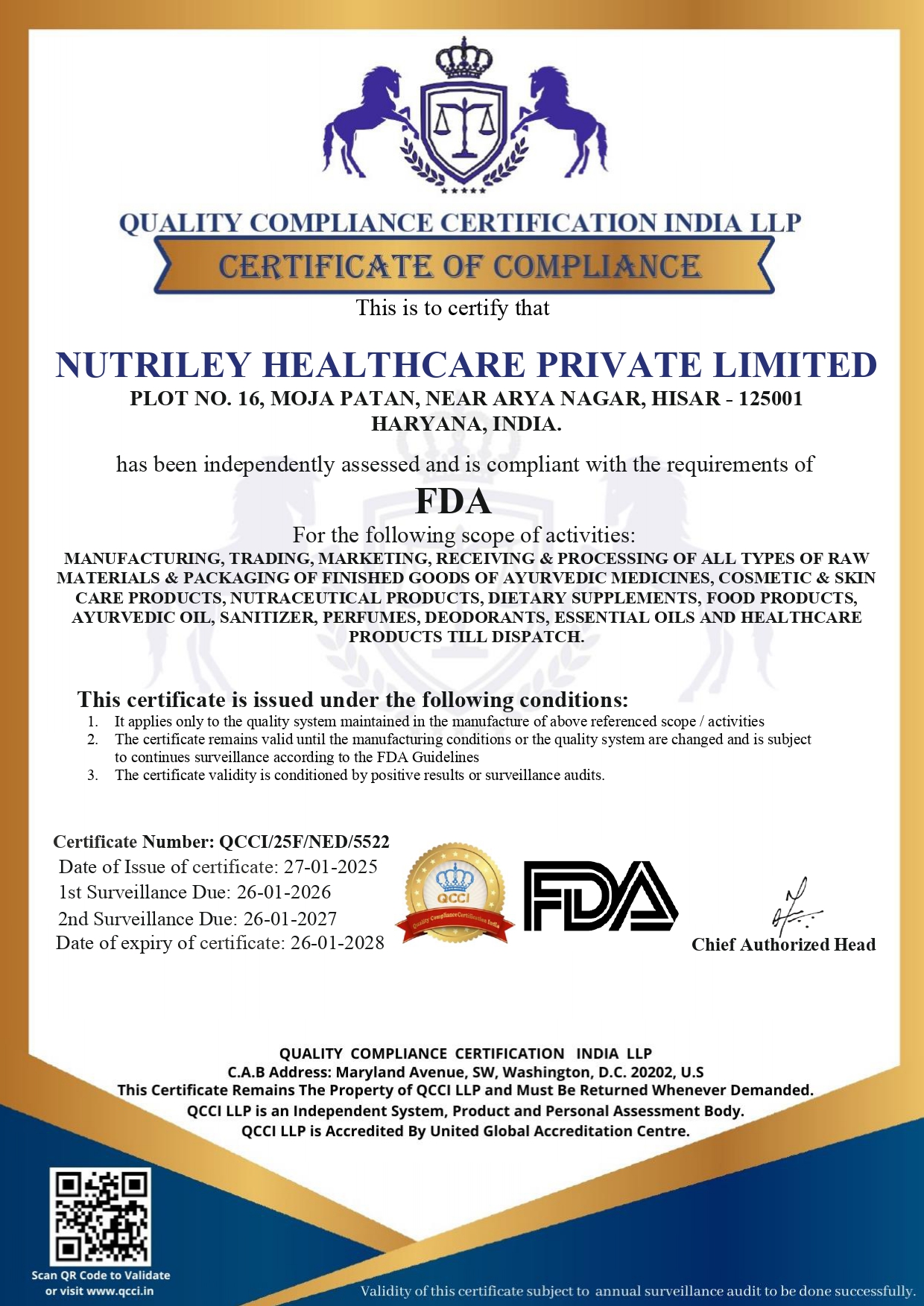 Certifications - Nutriley Healthcare